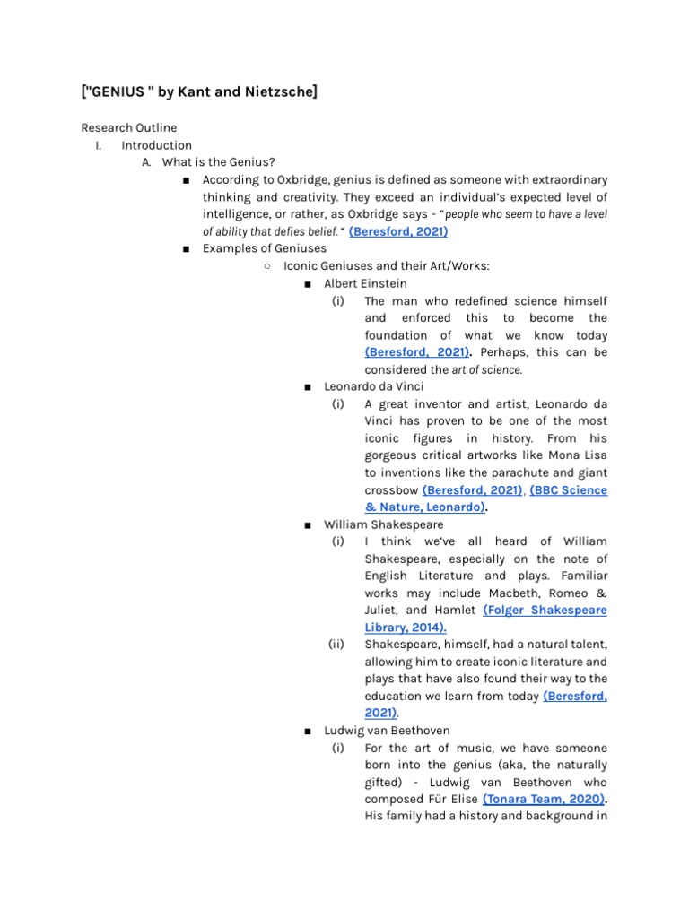 GENIUS - by Kant and Nietzsche | PDF | Philosophy