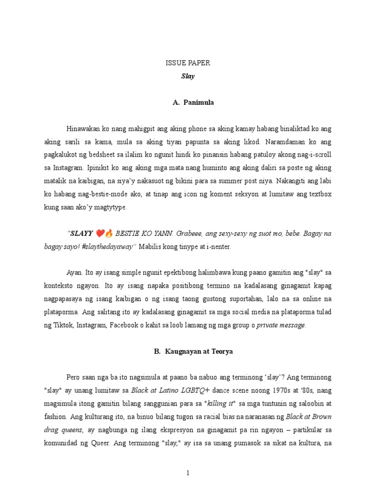 FILIPINO ISSUE PAPER - Slay | PDF