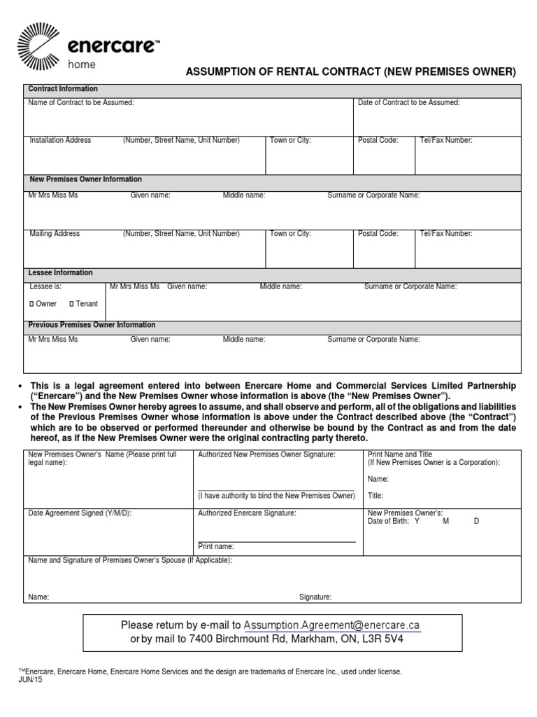 Enercare - Assumption - Rental - Contract - New - Premises - Owner ...