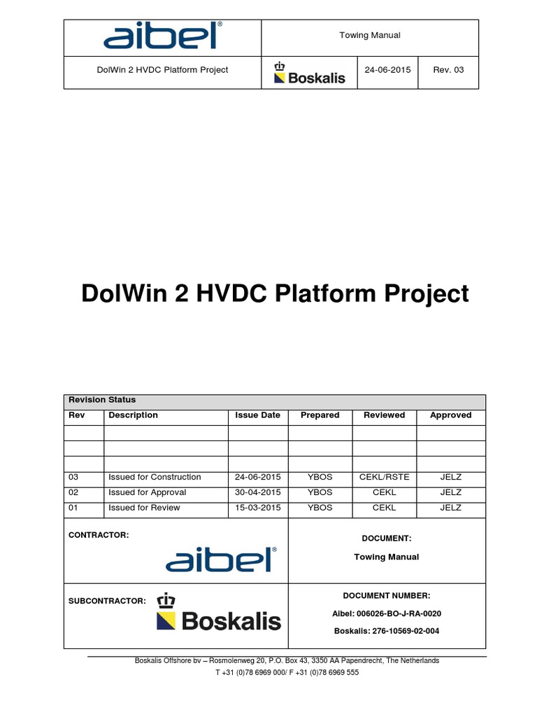 Towing Manual for DolWin 2 Project | PDF