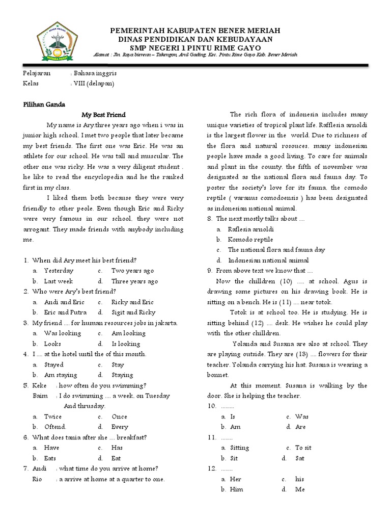 Soal Bahasa Inggris Kelas VIII | PDF