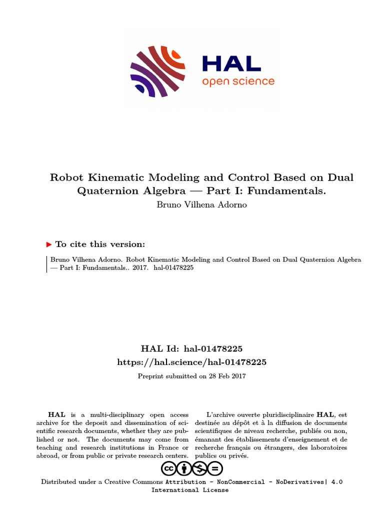 Robot Kinematic Modeling And Control Based On Dual Quaternion Algebra Part I Fundamentals