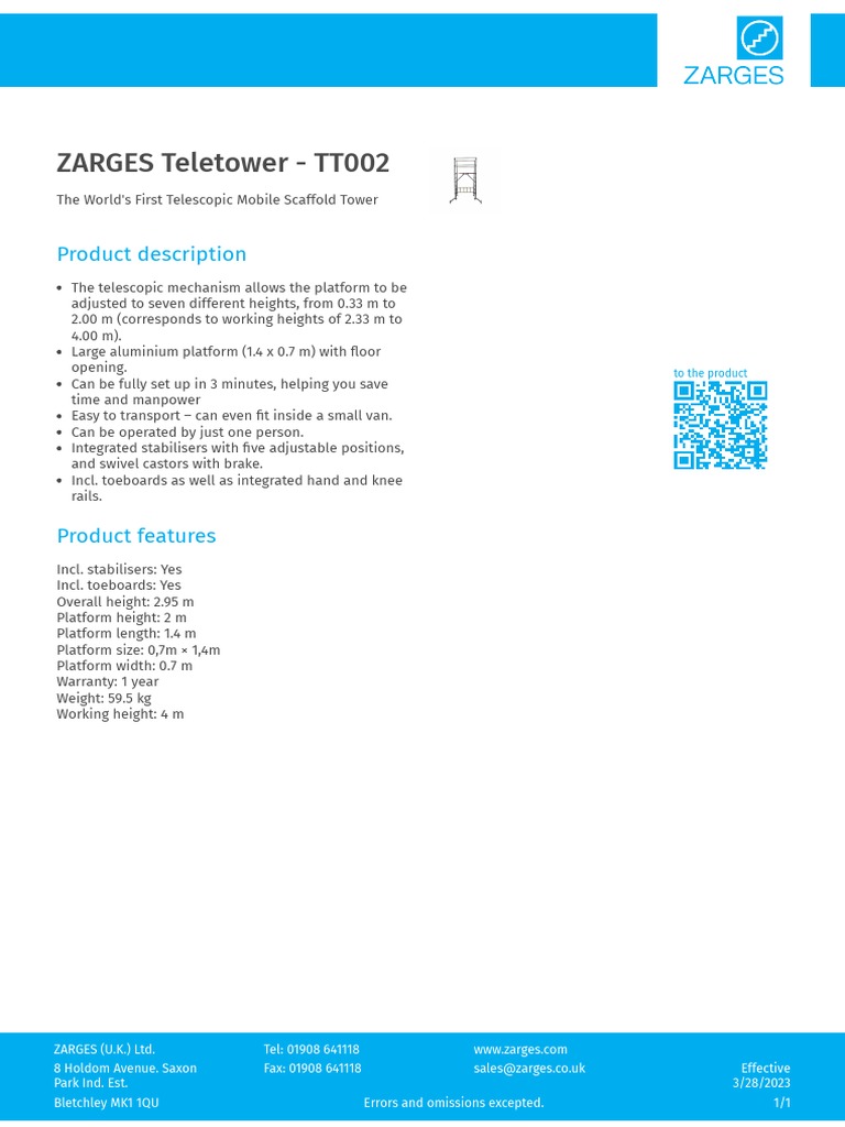 ZARGES ZARGES Teletower - TT002 | PDF