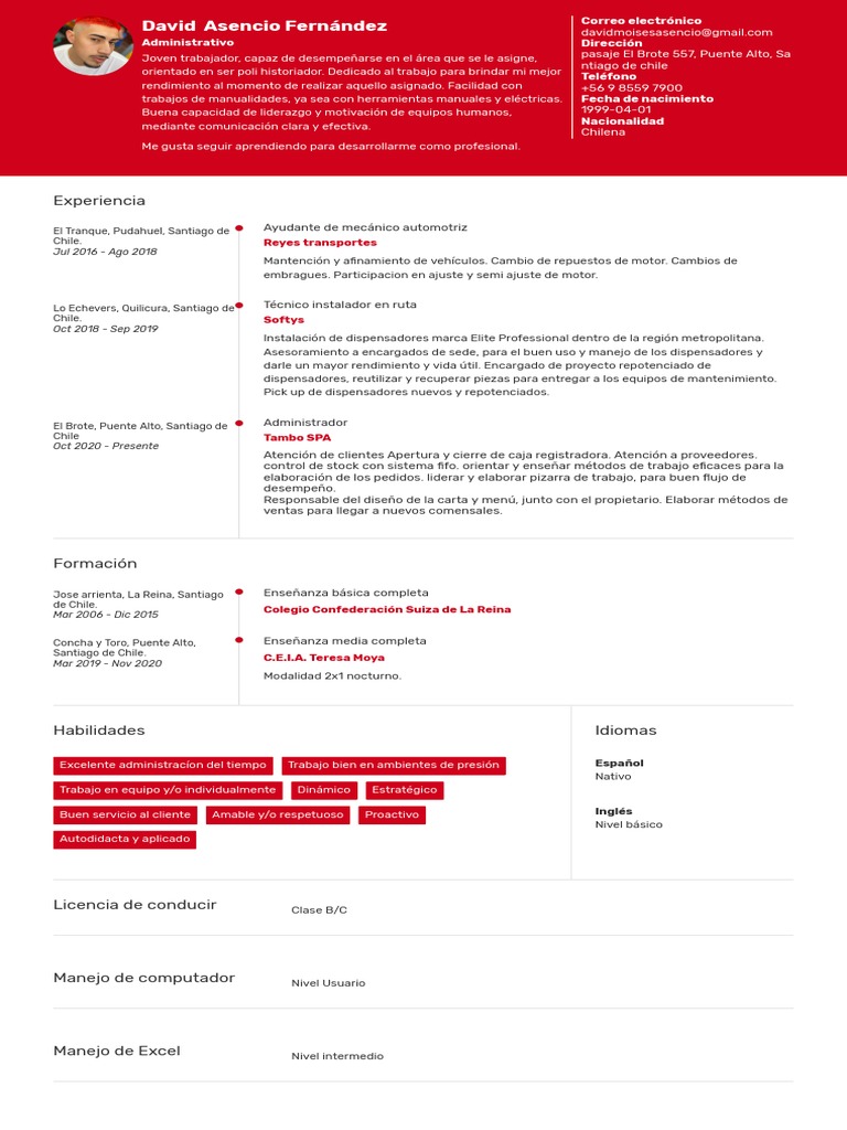 Curriculum Vitae | Descargar gratis PDF | Chile | Santiago