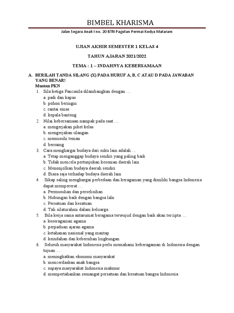 Uas Kelas 4 | PDF