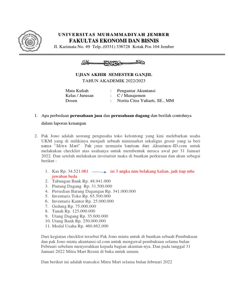 Soal UAS PA Dagang | PDF