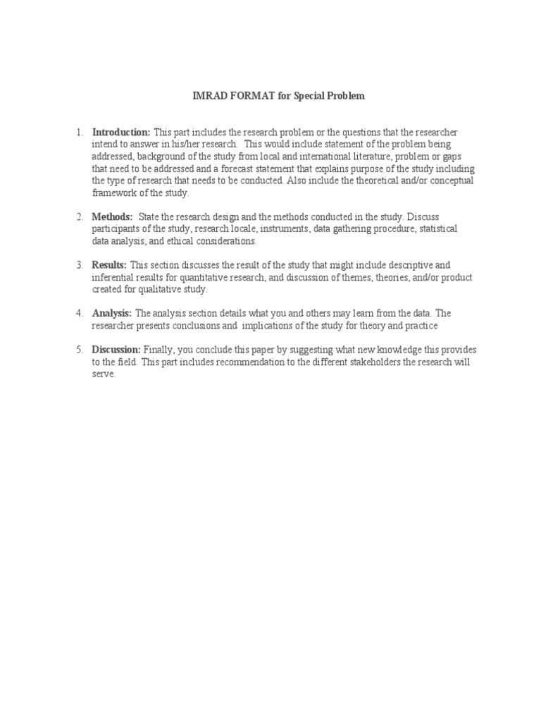 IMRAD FORMAT For Special Problem | PDF