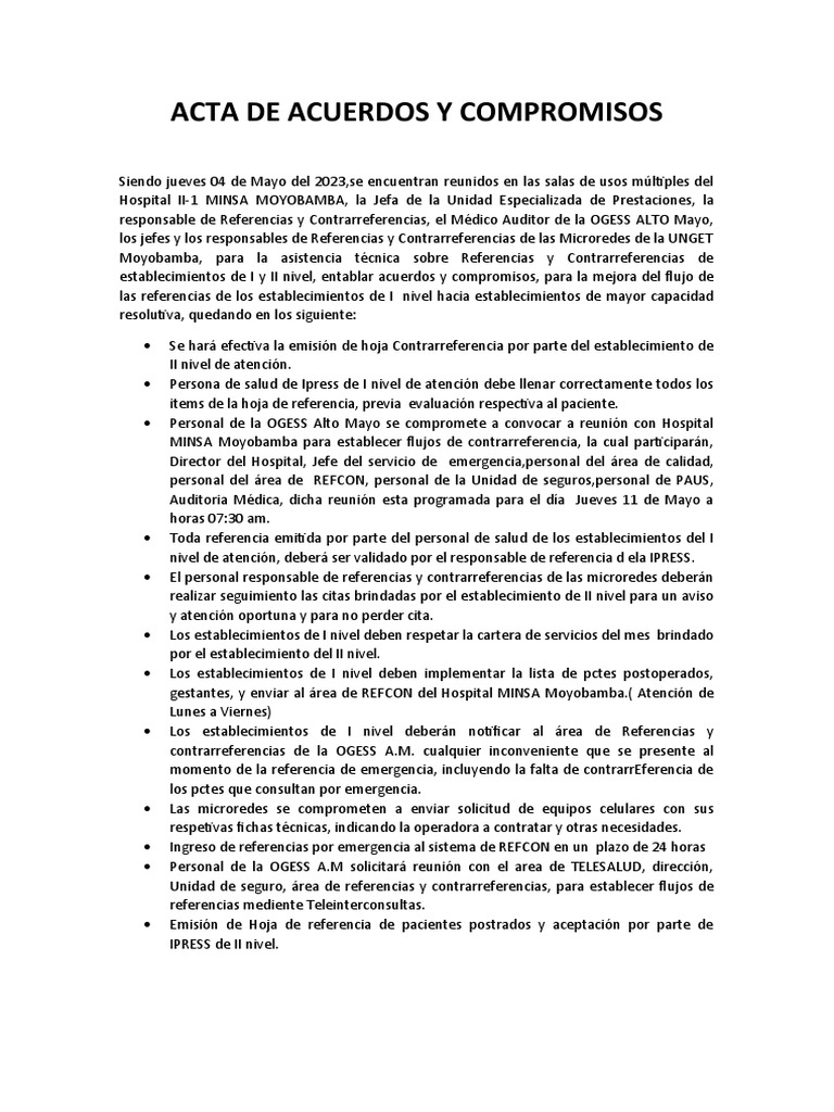 Acta de Compromisos y Acuerdos | PDF