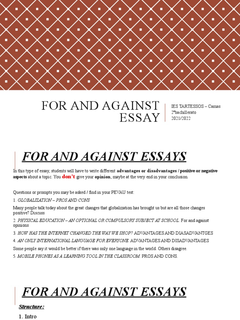 For and Against Essay | PDF | Learning | Essays