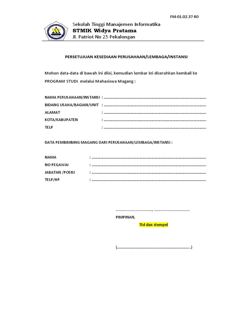 Form Persetujuan Kesediaan Perusahaan | PDF