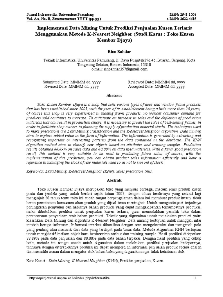 Jurnal Skripsi Implementasi KNN Pada Penjualan Kusen | PDF
