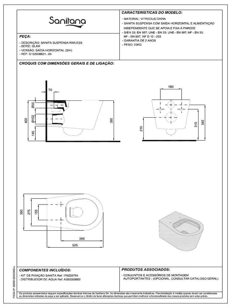 Ficha Técnica Sanita Rimless Glam S10200882100000 | PDF