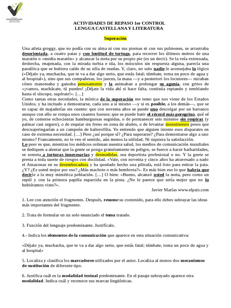 Actividaeds de Repaso 1 Control | PDF | Ficción general