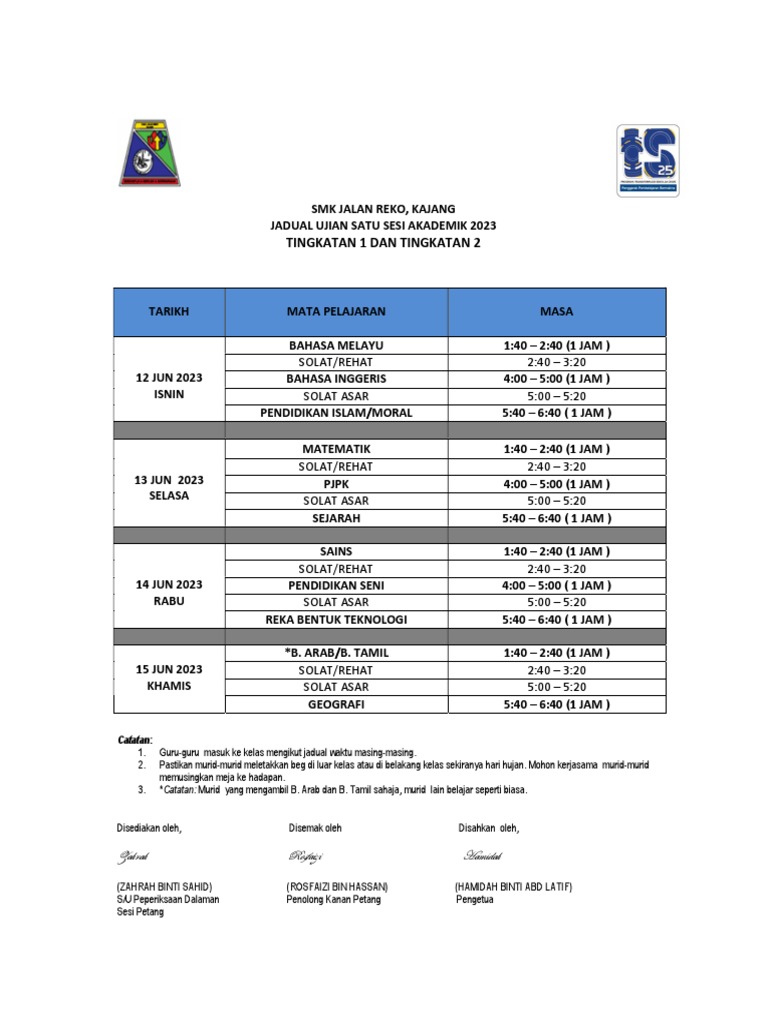 JADUAL USSA 2023 - Sesi Petang - Terkini | PDF