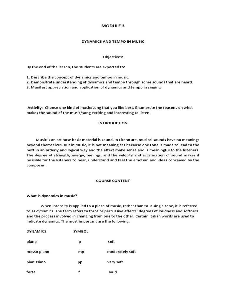 Module 3 and 4 Music | PDF | Tempo | Performing Arts