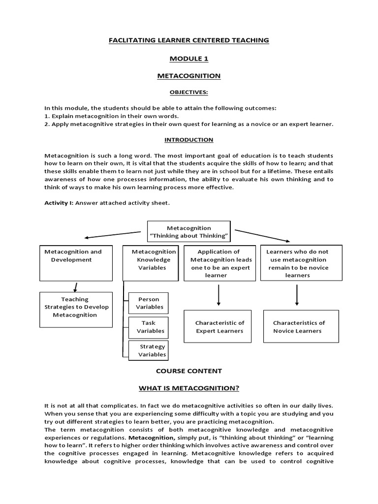 FACLITATING LEARNER CENTERED Module 1 and Module 2 | Download Free PDF | Learning | Metacognition