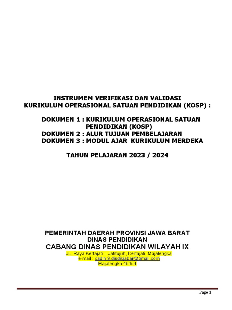 Instrumen Validasi KOSP SMK 2023 | PDF