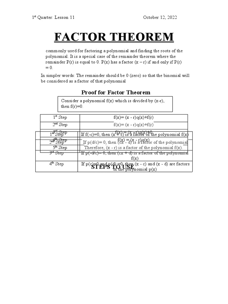 Factor Theorem Pdf