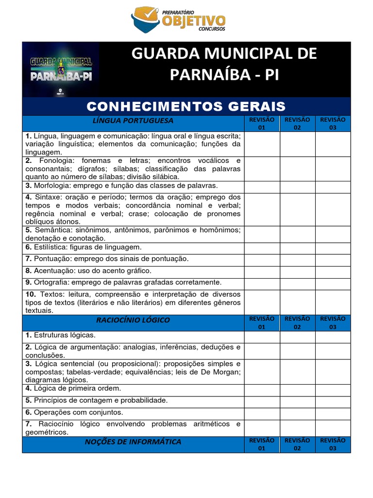 Edital Verticalizado - Conteúdo - GCM PARNAÍBA | PDF