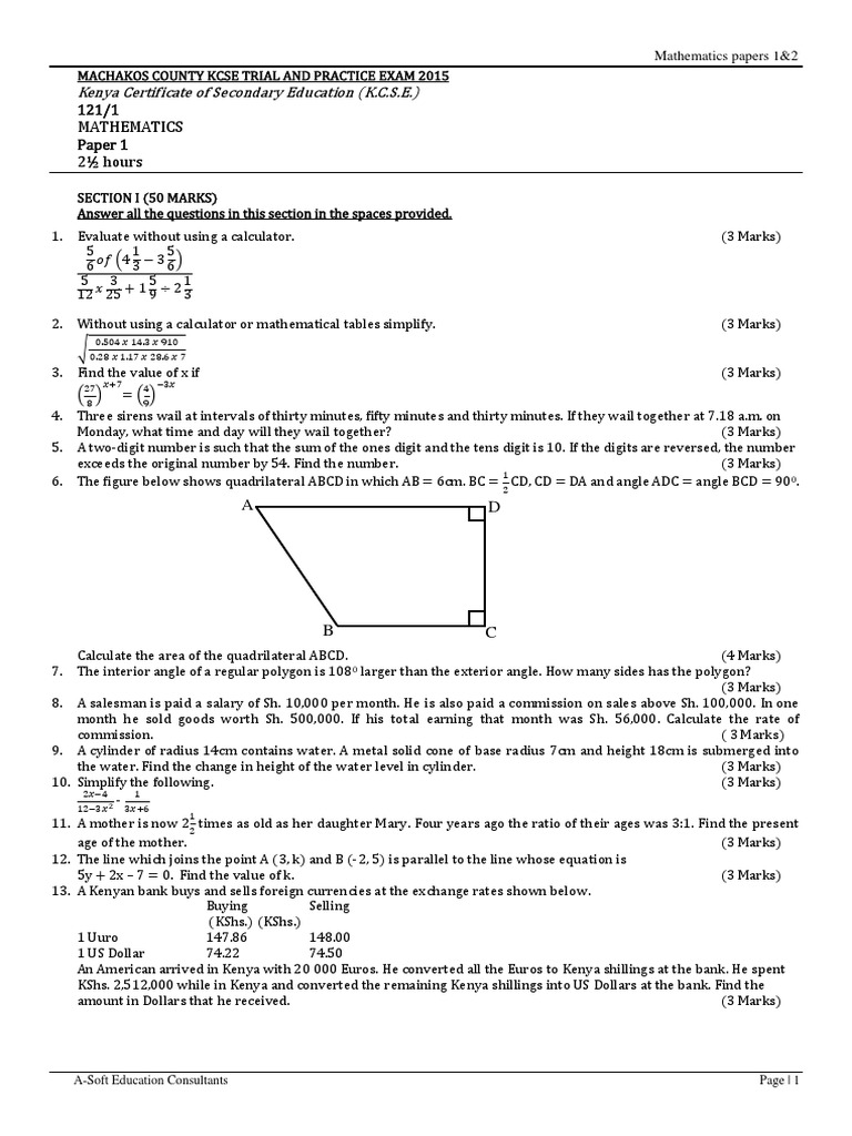 Mathematics Mocks | PDF | Matrix (Mathematics) | Circle