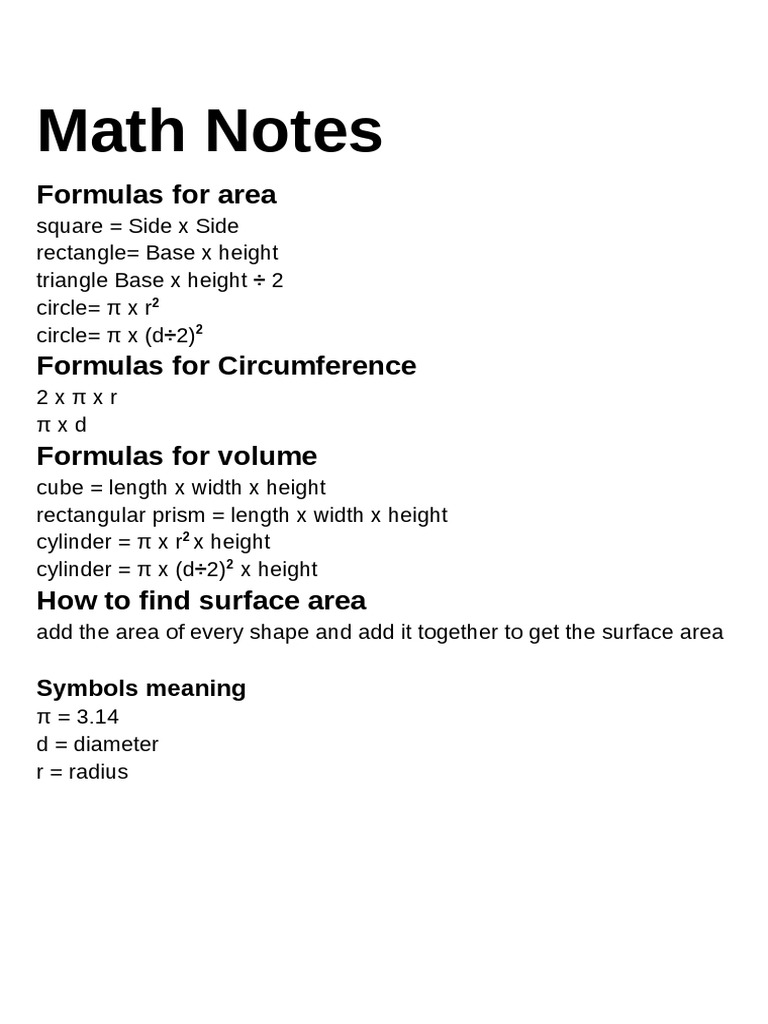 Math Notes | PDF