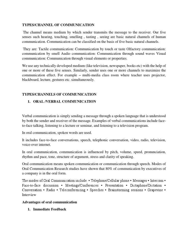 Oral Communication Channels Explained | PDF | Communication | Nonverbal ...