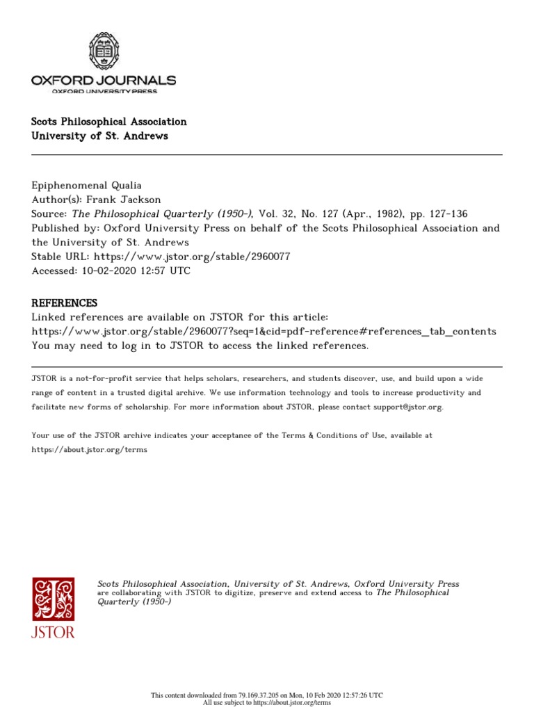 Epiphenomenal Qualia | PDF | Qualia | Mind