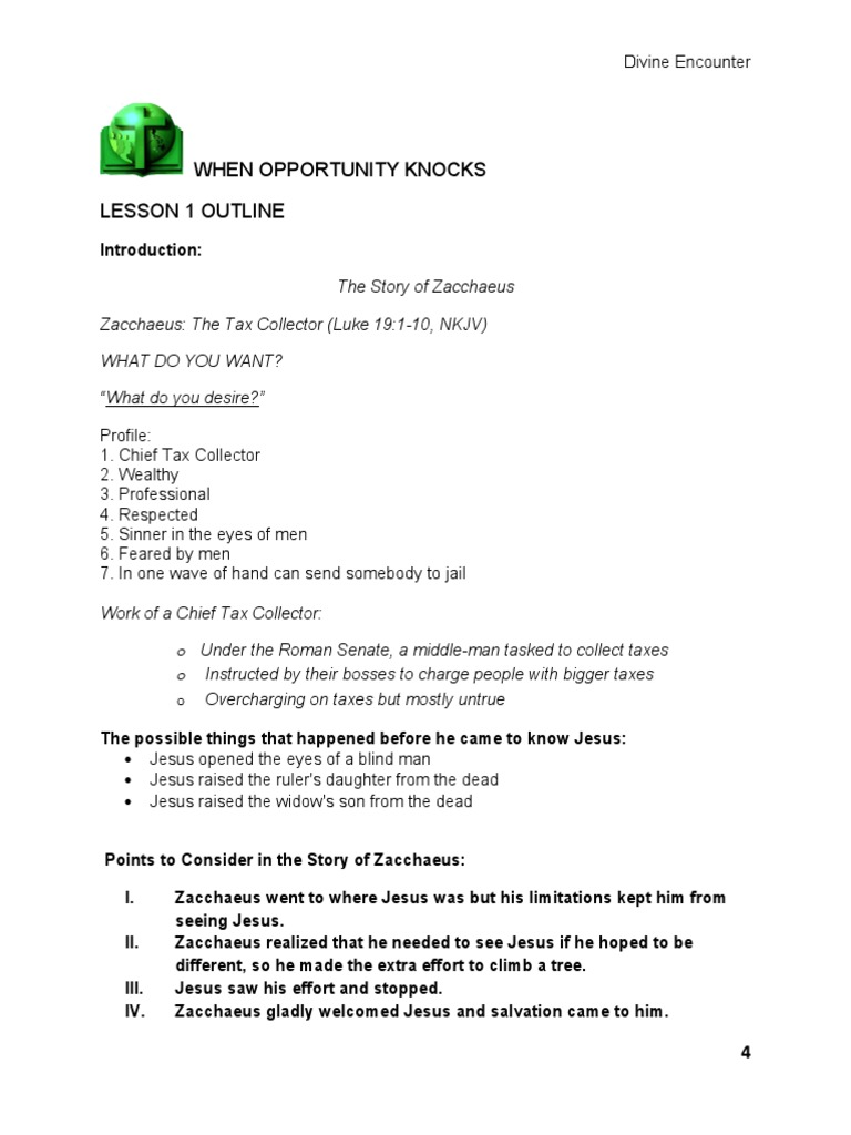 1.3 L1 When Opportunity Knocks-Zacchaeus | PDF