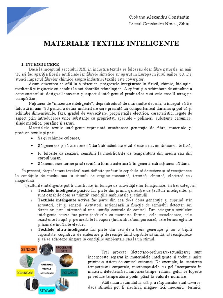 Alexandru Ciobanu MATERIALE TEXTILE INTELIGENTE | PDF