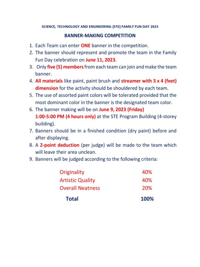 Cheer and Banner Making Guidelines | PDF | Career & Growth | Games ...