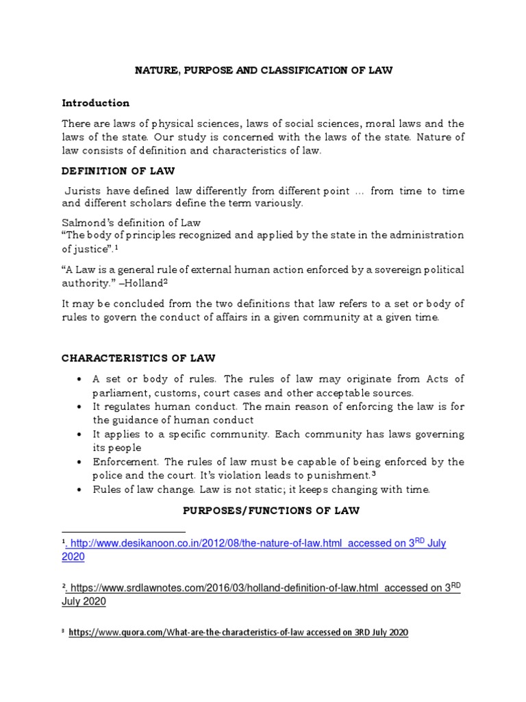 Nature, Purpose and Classification of Law For Kasneb | PDF
