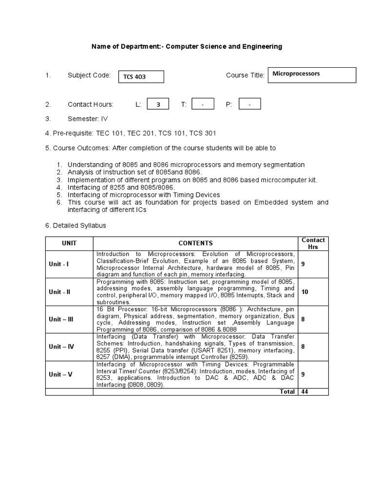 MicroProcessor Syllabus | PDF