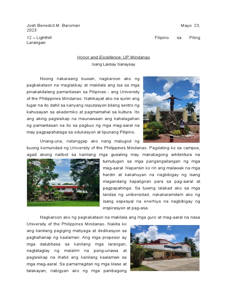 Lakbay Sanaysay - FILIPINO SA PILING LARANGAN | PDF