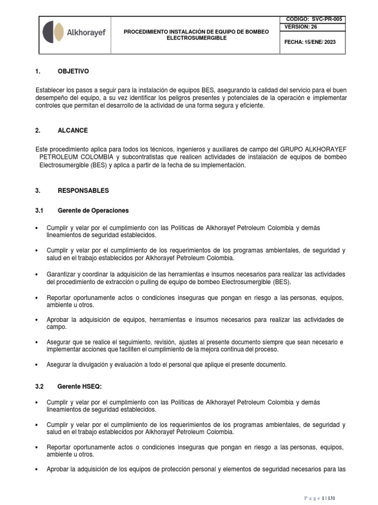SVC-PR-005 Proc Instalacion Equipos BES V26 | PDF | Ingenieria Eléctrica