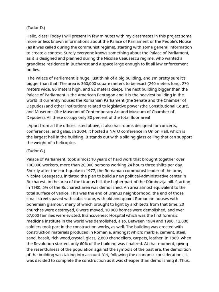 Proiect Engleza Casa Popoului | PDF