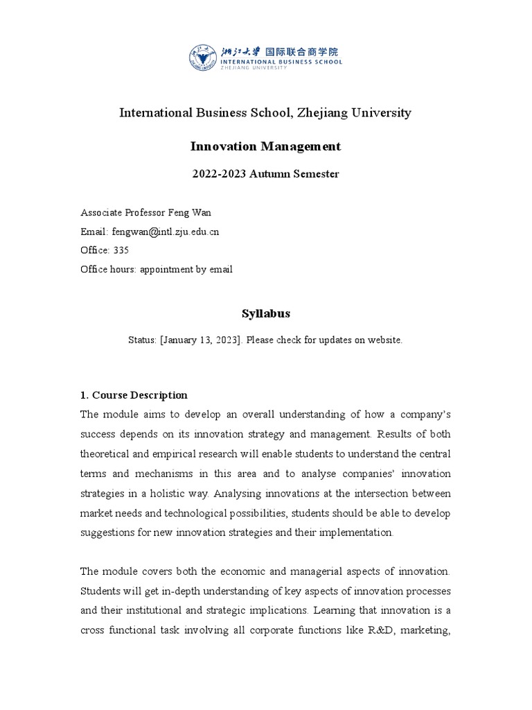 ZIBS Syllabus Innovation Management | PDF | Innovation | Plagiarism ZIBS Syllabus Innovation Management | PDF | Innovation | Plagiarism