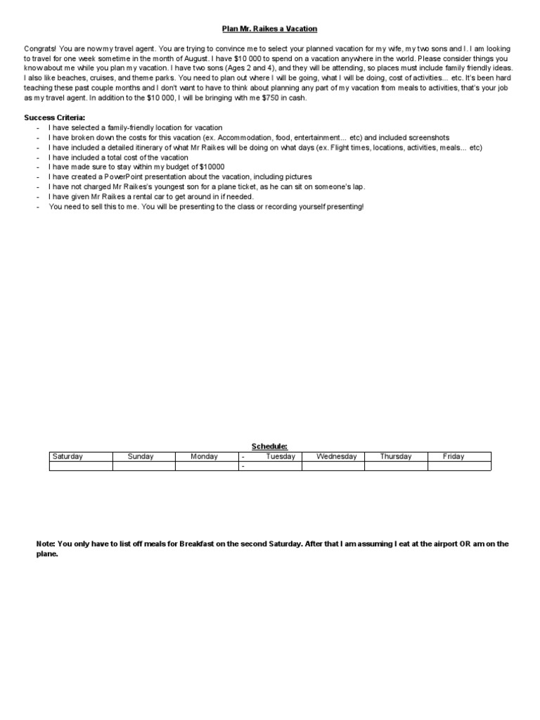 Plan Teachers Vacation | PDF