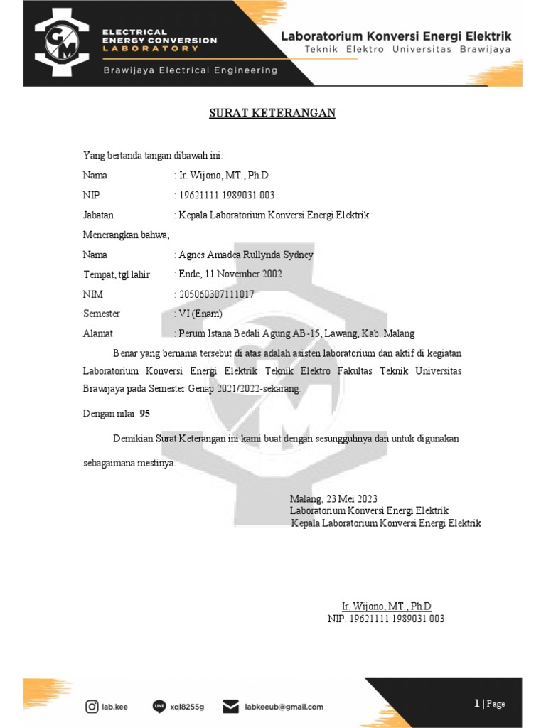 Surat Keaktifan Aslab 20 | PDF