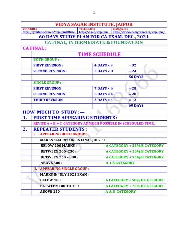 60 Days Master Study Plan For CA Exams 2021 Clear CA & Get AIR | PDF