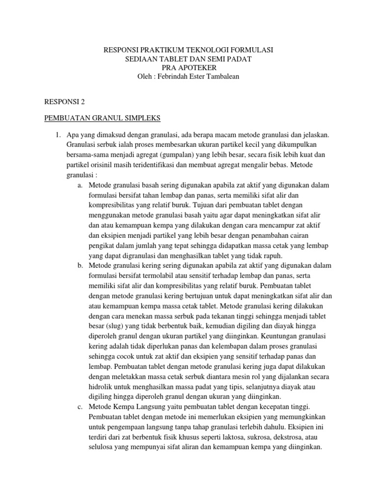 Febrindah Ester Tambalean Responsi Granul Simpleks Dan Semi Solid | PDF | Kesehatan Holistik