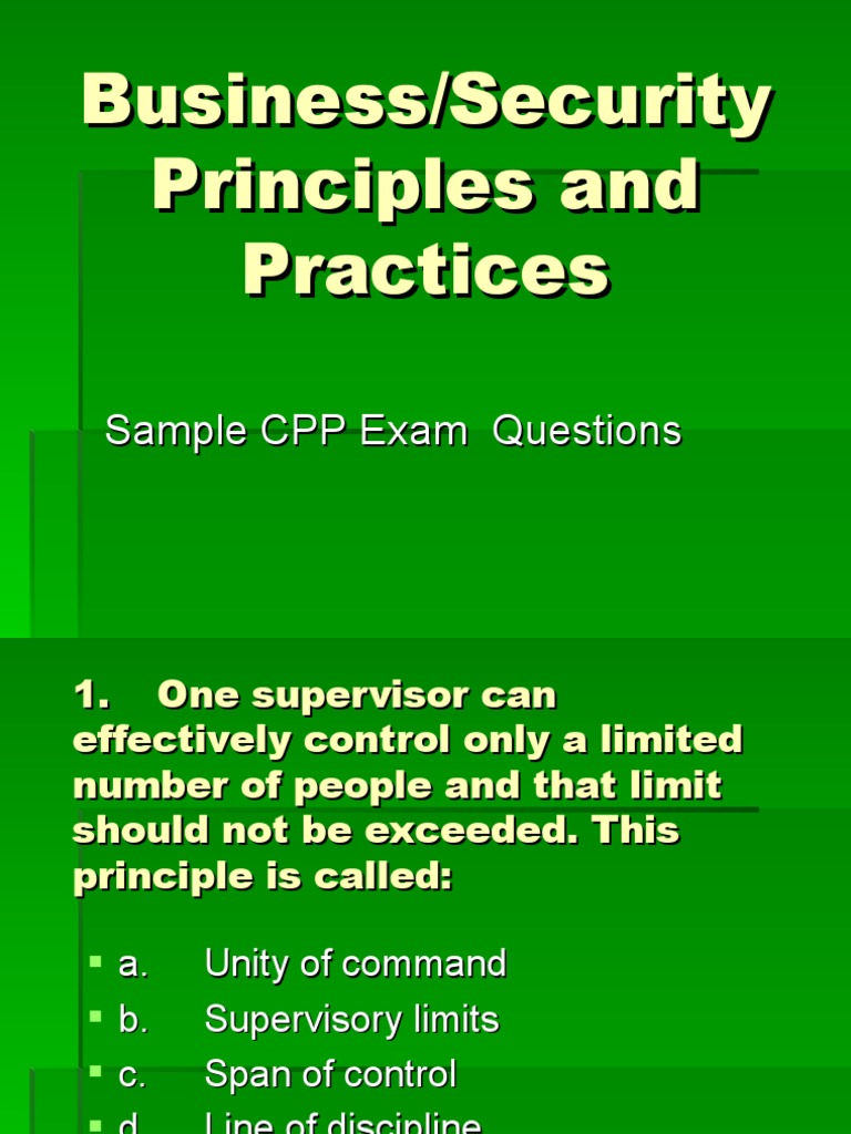 Business & Security Principles - Sample CPP Questions | PDF