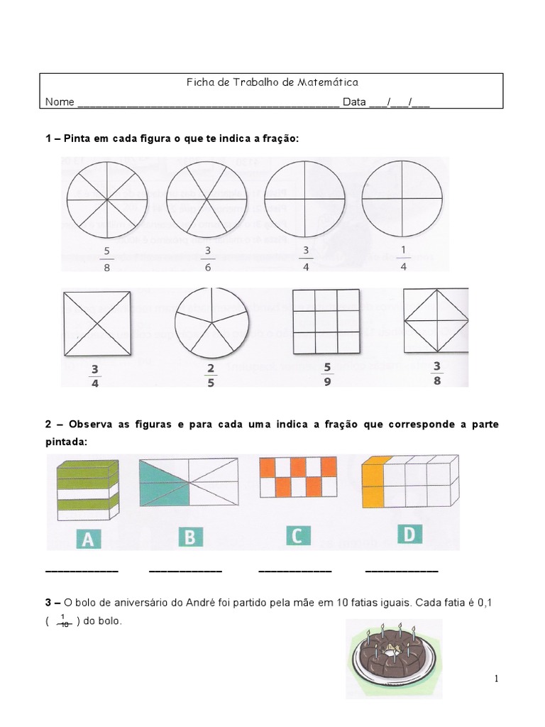 Ficha 4º Ano - Frações | PDF