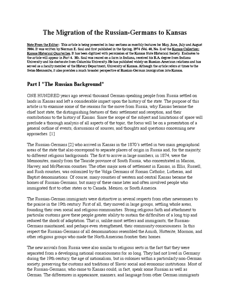 Russian-German Migration to Kansas | PDF | Russian Empire