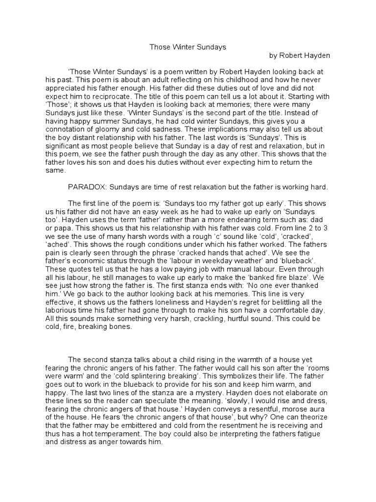 Those Winter Sundays | PDF