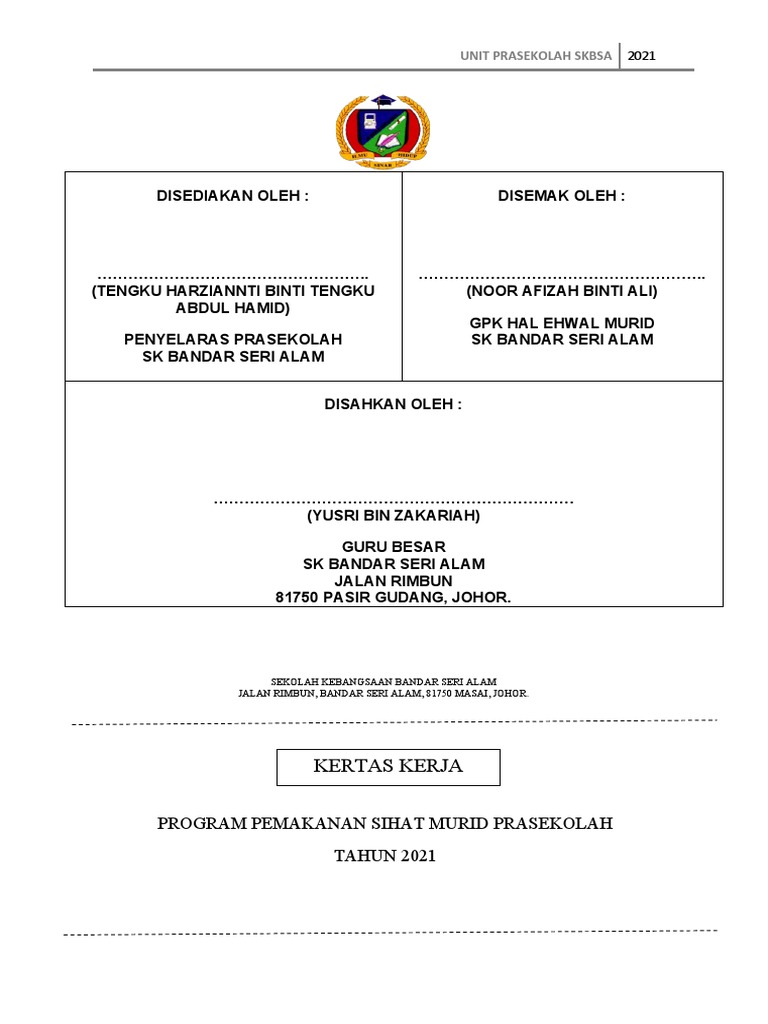 Kertas Kerja Program Pemakanan Sihat 2021 | PDF