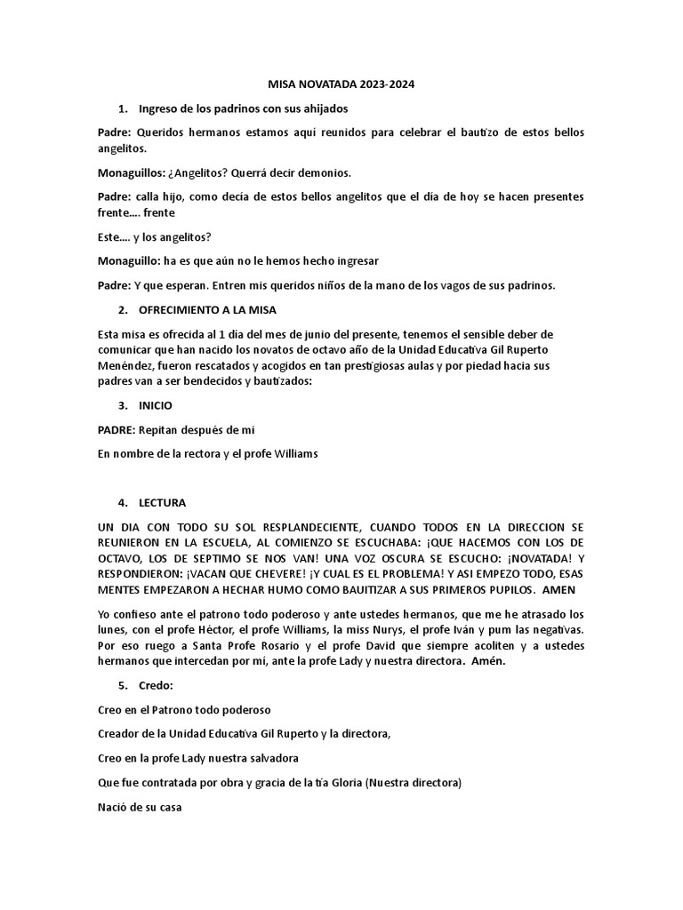 Misa Novatada 2023-2024 | PDF