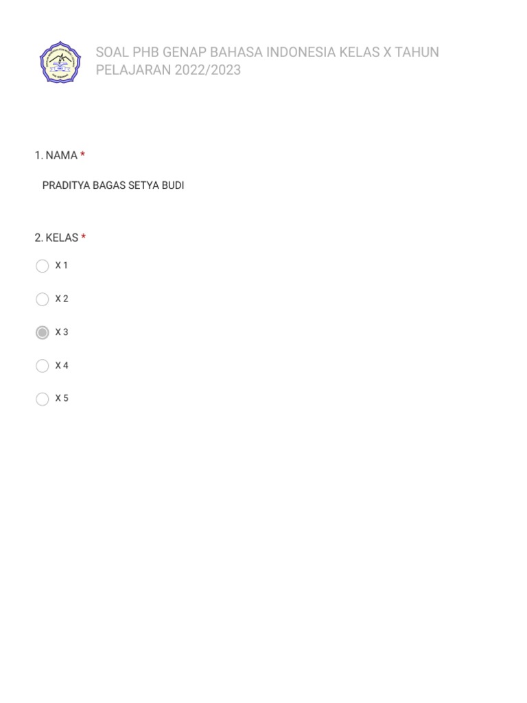 Soal PHB Genap Bahasa Indonesia Kelas X Tahun Pelajaran 2022 - 2023 Bagasssssss | PDF | Karier ...