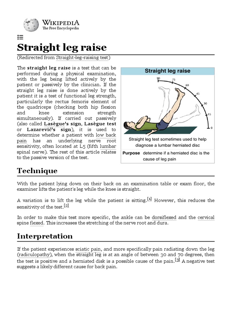 Straight Leg Raise - Wikipedia | PDF | Medical Specialties | Human ...