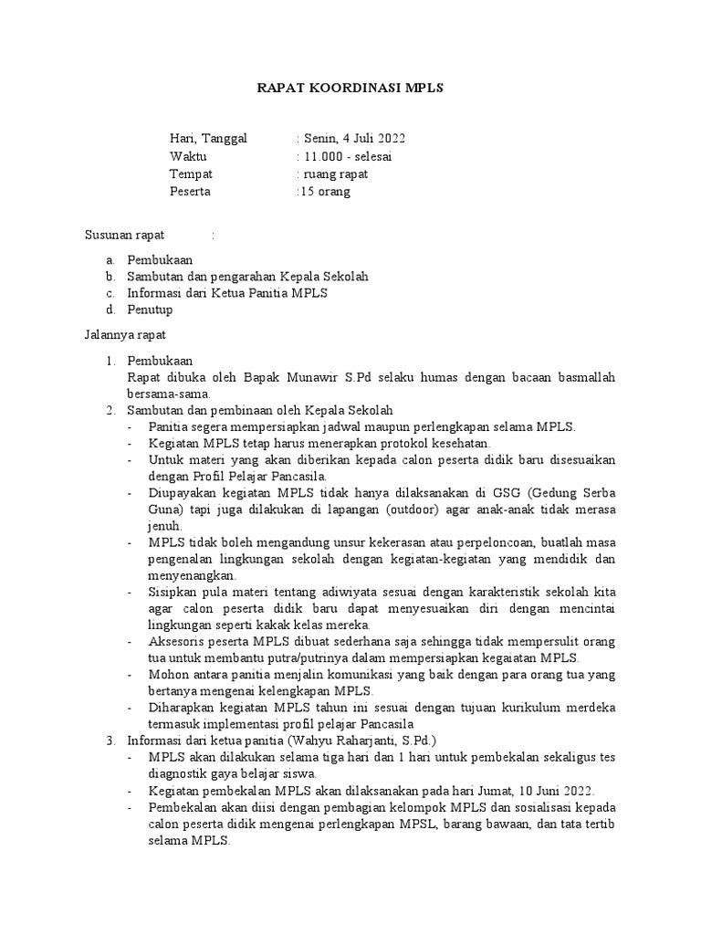 Contoh Notula Rapat Pdf