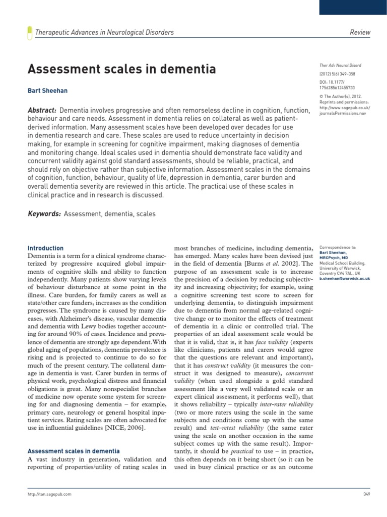 Assessment Scales in Dementia | PDF | Dementia | Caregiver
